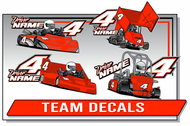 Graphics and decals for racing go-karts, oval flat karts, champ karts ...
